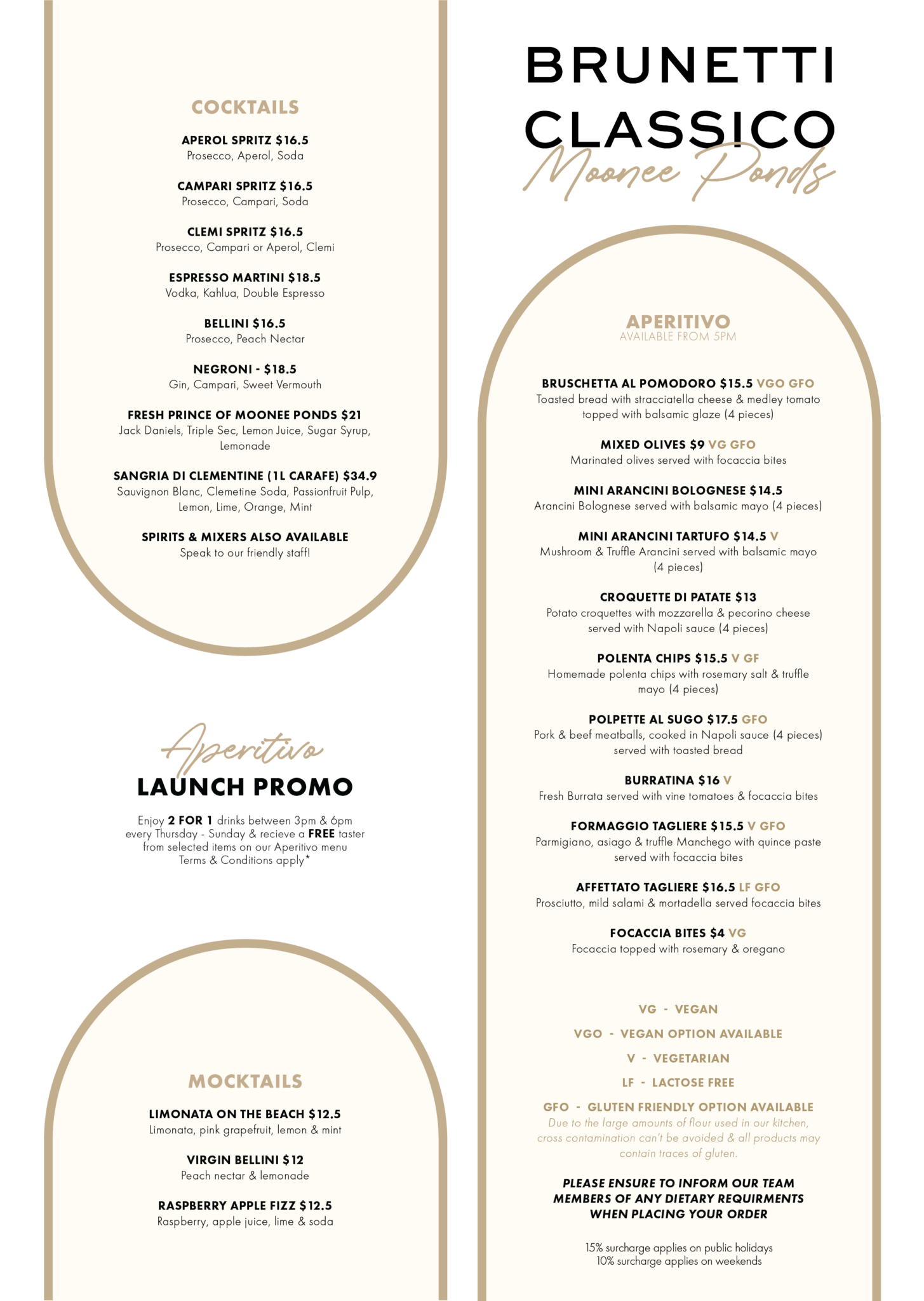 Menu Moonee Ponds - Brunetti Classico Cafe Melbourne